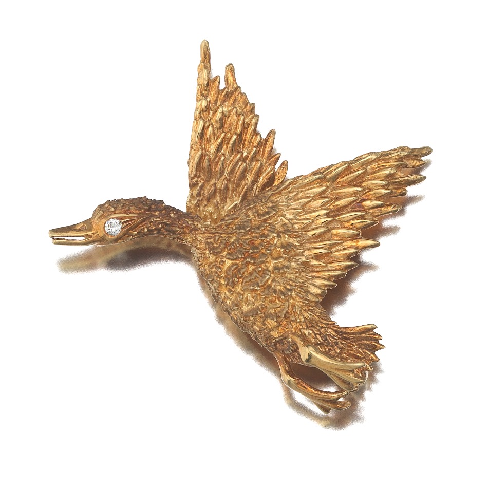 Ladies' Gold and Diamond Flying Duck Pin Brooch, 05.27.16