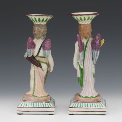 Pair of English Prattware Figural Candlesticks Attributed to Neale & Co ...