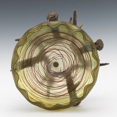 Loetz Threaded Art Glass Bowl with Stag Horn Base, 12.07.17, Sold: $424.8