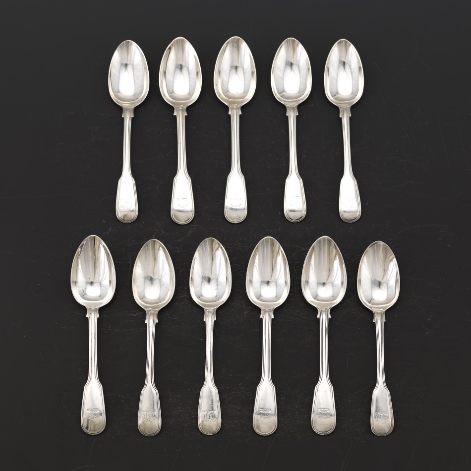 Eleven English George IV and William IV Sterling Silver Soup Spoons ...