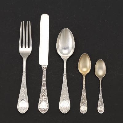 Gorham Sterling Silver, 34 Tableware Pieces, "Raphael Pattern" ca. 1874 ...