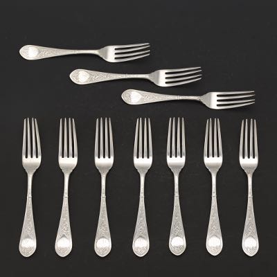 Gorham Sterling Silver, 34 Tableware Pieces, "Raphael Pattern" ca. 1874 ...