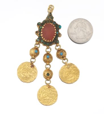 Antique Middle Eastern Gold Pendant with Turquoise and Carnelian , 12.14.18