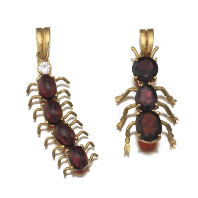 Two Italian Gold and Garnet Ant and Caterpillar Pendants , 09.07.18 ...