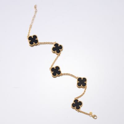 Ladies' VCA Style Gold and Black Onyx Bracelet, in Alhambra Design