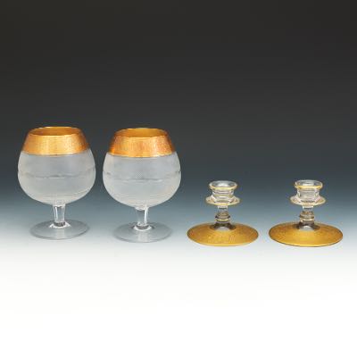 Moser "Splendid" Brandy Glasses and Candleholders