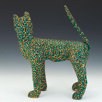 Mexican Folk Art Painted Wood Jaguar Sculpture